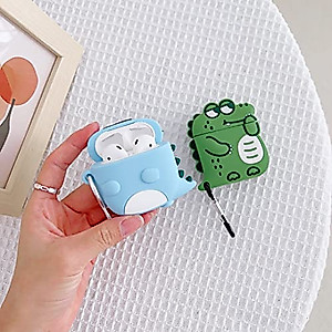 【2 Pack】 Lubiogio 3D Cute Crocodile+Dinosaur Case for Airpod 2/Airpod,3D Cartoon Kawaii Animal Airpod 2 Design Kids Teens Girls Women Soft Case for Airpod 2nd/Airpod 1st Case(Crocodile+Dinosaur)