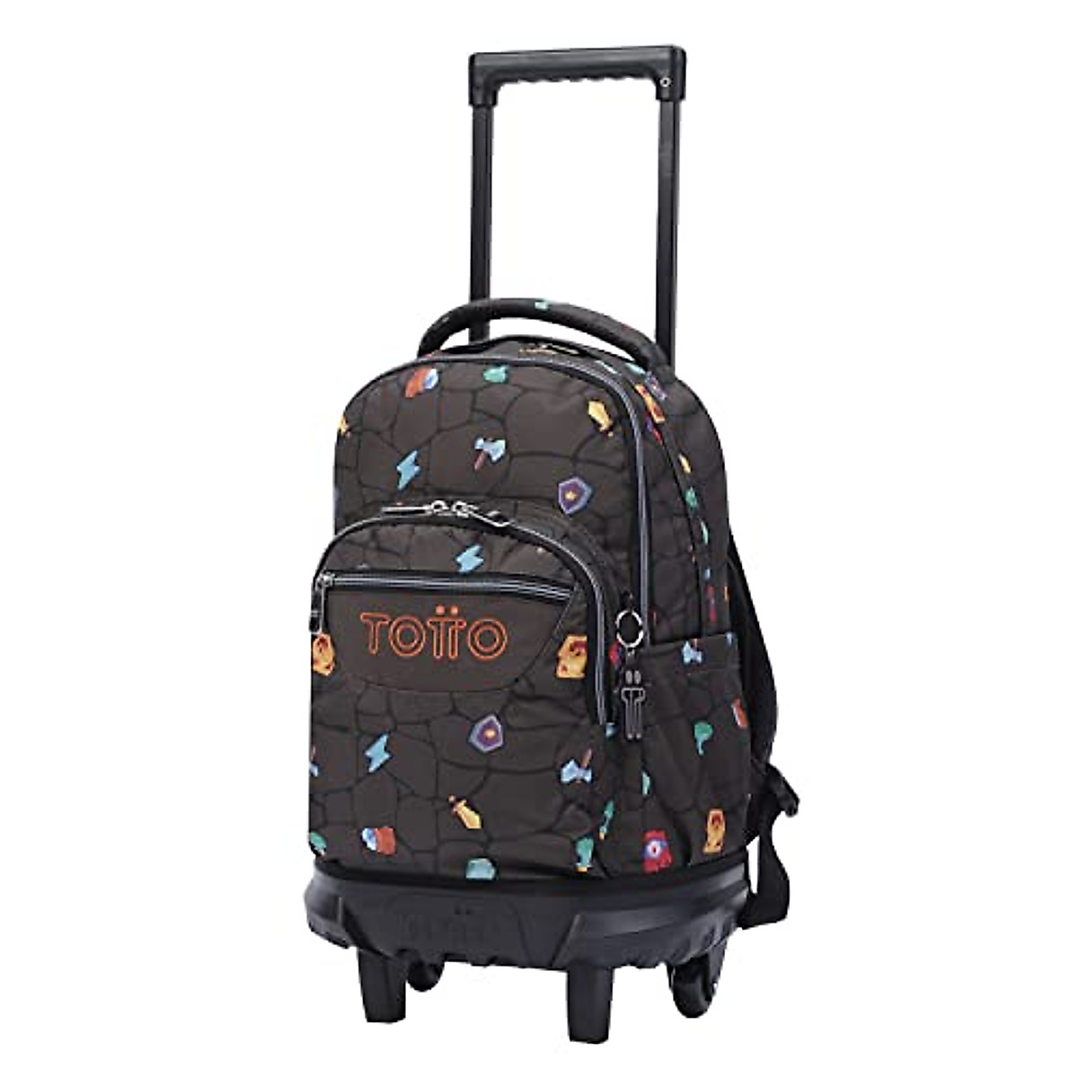 Totto Small School Backpack Wheels Printed Video Game Resma Black