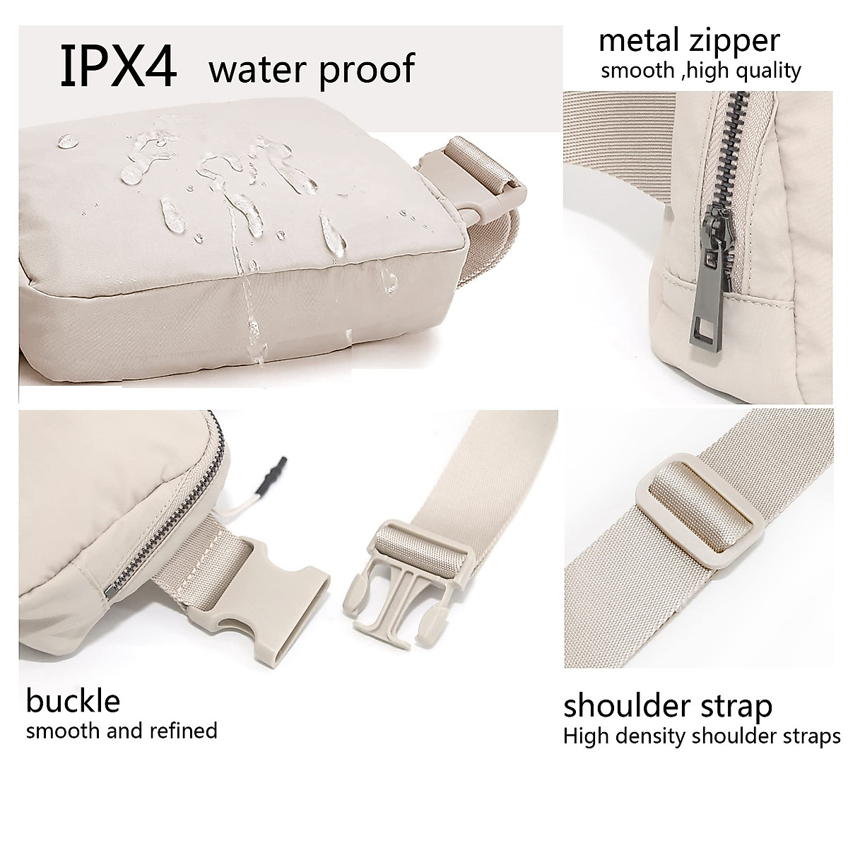 Fanny Belt Bag Waist Pack Crossbody Bags Bum Bag for Running Hiking Travel Workout Adjustable Strap for Women -beige