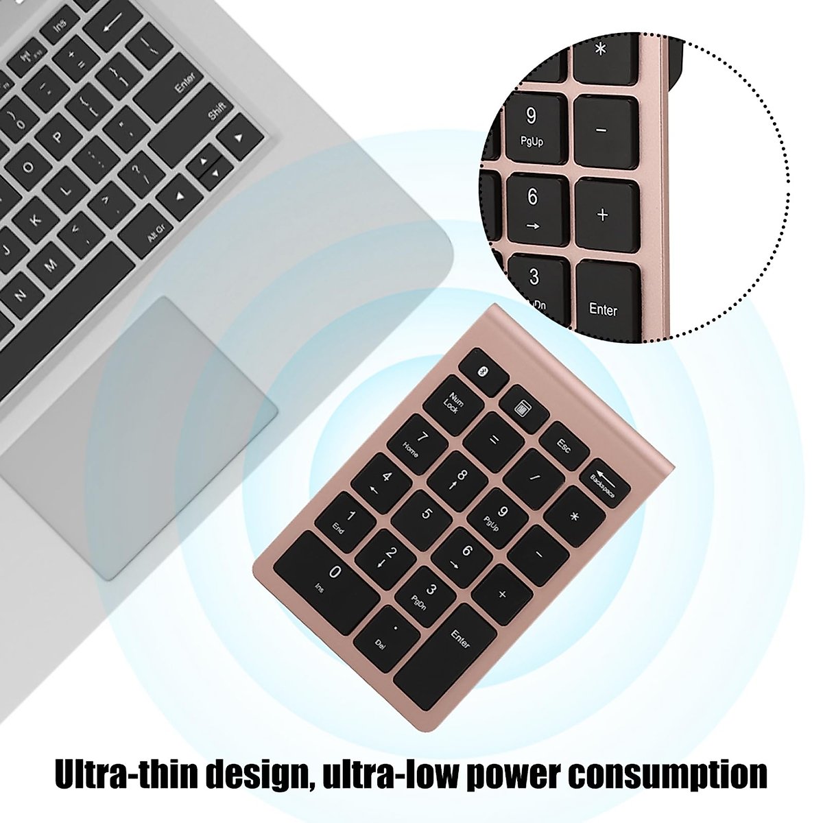 Locadence 22 Keys Numeric Keypad, BT 5.0 3 Million Times Exceptional Longevity Ergonomic Design Ultrathin Numeric keypad for Laptop PC Desktop Notebook (Rose Gold)