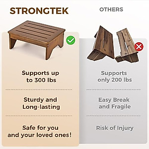 StrongTek Bamboo Step Stool, Wooden Step with Non-Slip Bottom for Safety, Lightweight and Sturdy Footstool for Kitchen, Bedroom, Living Room, Perfect for Adults, Kids, Seniors, and Toddlers (Walnut)