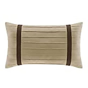 Madison Park Palmer Comforter Set-Luxury Faux Suede Design, Striped Accent, All Season Down Alternative Bedding, Matching Shams, Decorative Pillow, Bed Skirt, Queen (90 in x 90 in), Natural 7 Piece