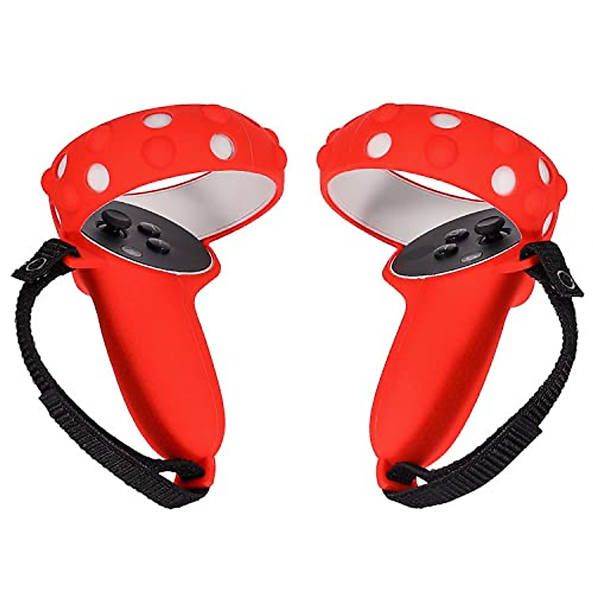 Silicone Controller Handle Grip Case Full Protective Sleeve Knuckle Strap Accessories for Quest 2 Virtual Reality VR Glasses Headset (Red)