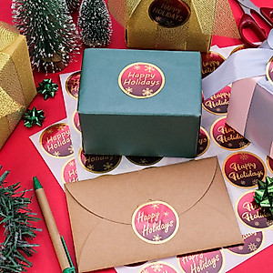 500 Pieces Happy Holidays Stickers Gold Foil Stamping Sticker 2 Inch Large Round Holiday Stickers for Christmas Holiday Cards Envelopes Boxes, 5 Styles