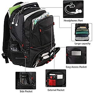 YOREPEK Laptop Backpack for Men, Large 17 Inch Durable Travel Backpack Water Resistant, Airline Approved Computer Bag with USB Charging Port, Anti Theft Bookbag For College School Business Work, Black