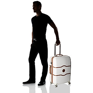 DELSEY Paris Chatelet Hard+ Hardside Luggage with Spinner Wheels, Champagne White, Checked-Medium 24 Inch