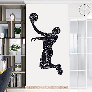 WOYINIS Creative Stars Basketball Player Silhouette Wall Decal Sport Theme Wall Stickers Peel and Stick Basketball Wall Art Mural Sticker for Kids Room Playroom Nursery, Astronomical Background