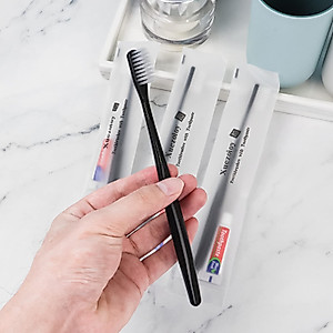 Xuezoioy Disposable Toothbrushes with Toothpaste Pack of 30,Black Individually Wrapped Disposable Travel Toothbrush Kit in Bulk for Homeless,Nursing Home,Shelter,Hotel,Charity