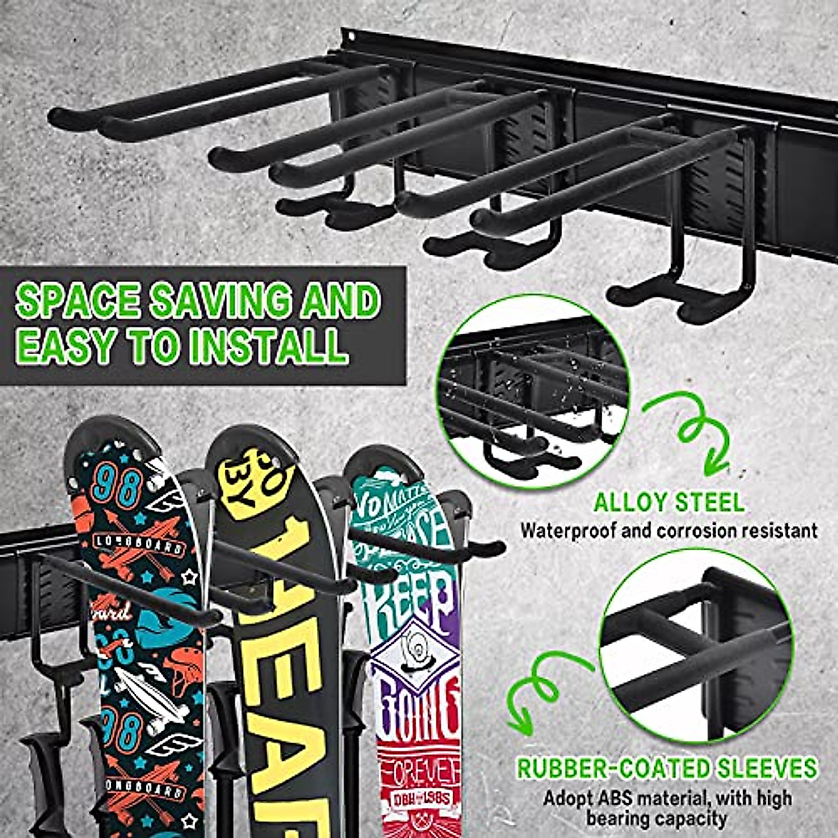 MENGXIANG Ski Wall Rack 6 Pairs of Ski Storage Rack Wall Mount Snowboard Rack for Home and Garage Skiing Storage Mount Holds Up to 300lbs