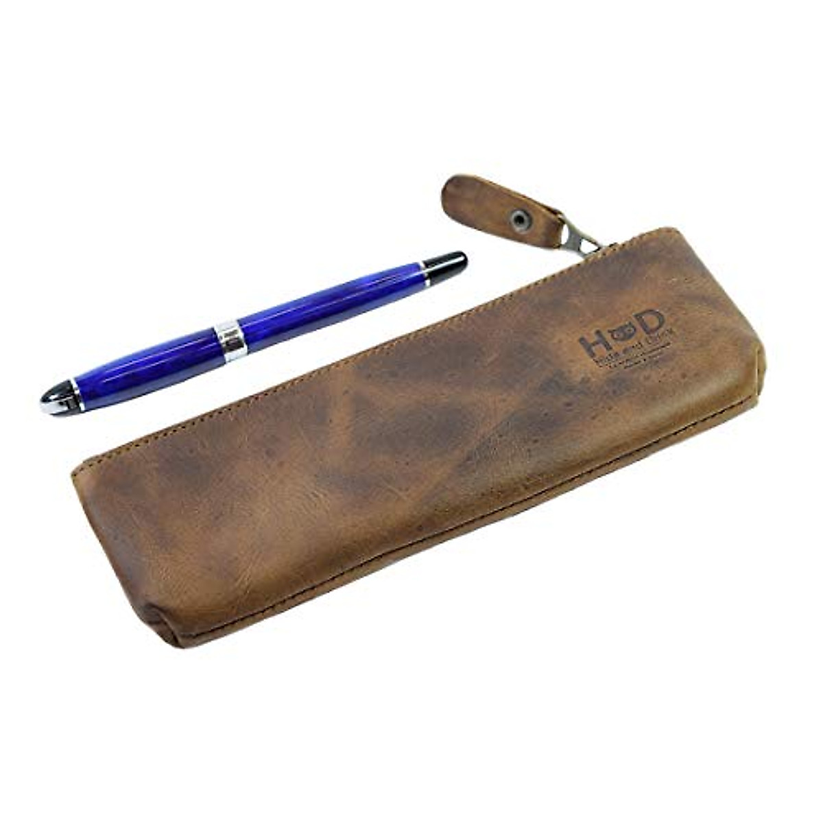 Hide & Drink, Pencil Pouch Handmade from Full Grain Leather - Bourbon Brown
