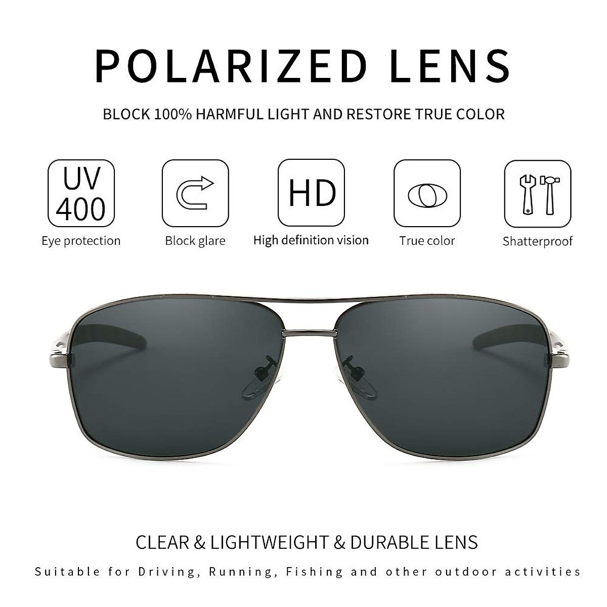 SUNGAIT Men's Polarized Sunglasses Durable Metal Frame for Fishing Driving Golf (Gunmetal Frame/Grey Lens) Metal Frame 0925 QKH