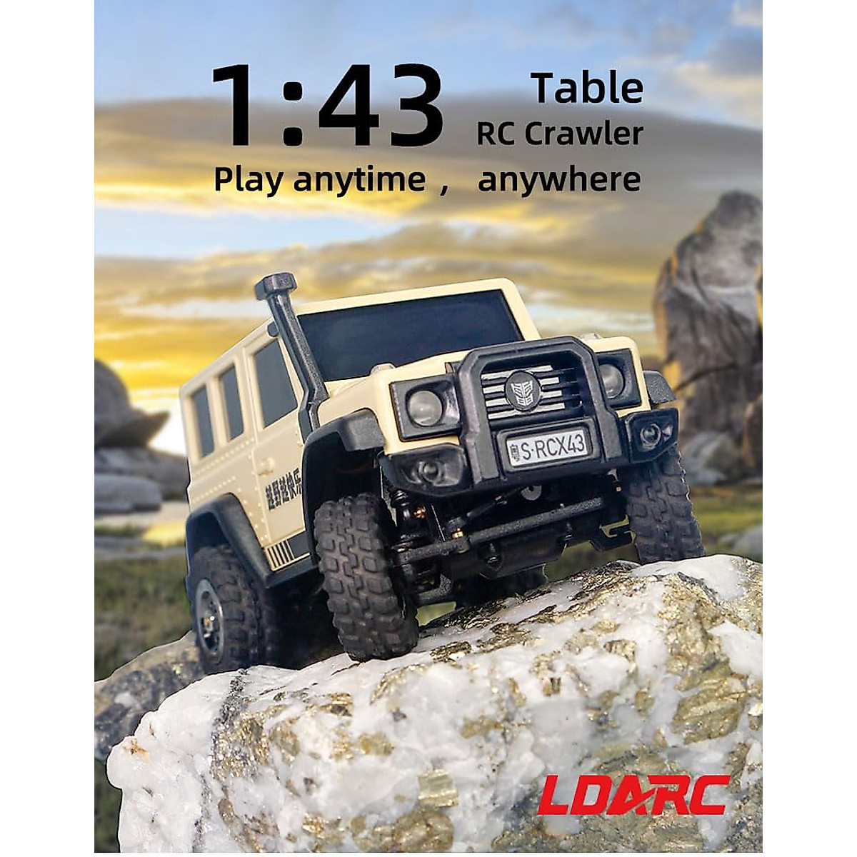 LDARC X43 Crawler RC Car 1:43 Full Scale Simulation RC Off-Road Vehicle 4WD Mini Climbing Toy with Remote Control (RTR Desert Yellow)