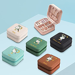 Personalized Name Jewelry Boxes for Girls & Women, Custom Travel Jewelry Case with Lid, Portable Small Jewelry Organizer Box Bridesmaid Proposal Gifts (White)
