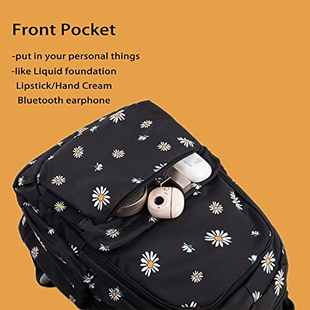 YYDCBA Large Capacity Casual Backpack Small Daisy Print Lightweight Waterproof Campus Dayily Backpack,School,Camping,Hiking