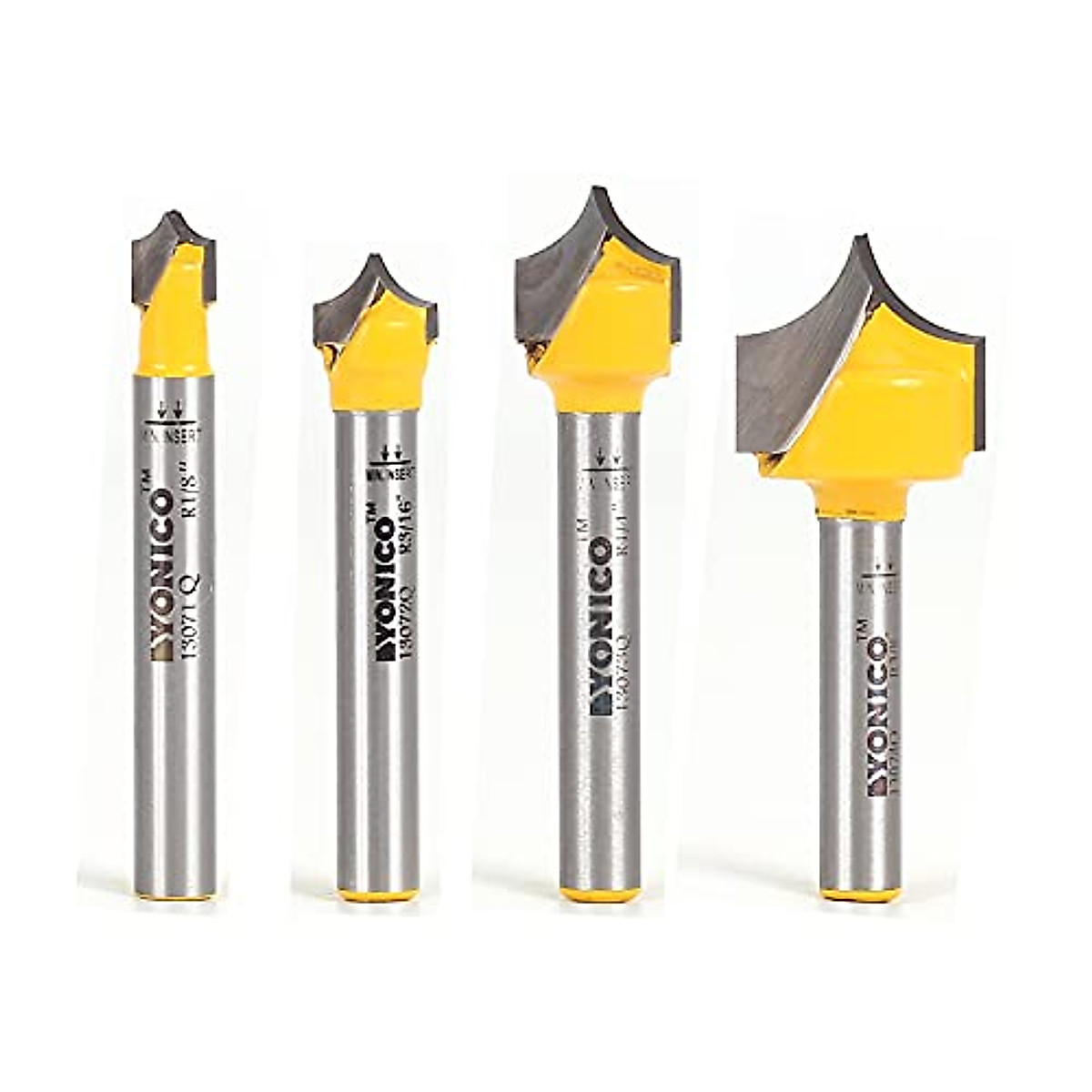 YONICO Groove Point Cutting Roundover Router Bit 4 Bit Set 1/4-Inch Shank 13470q