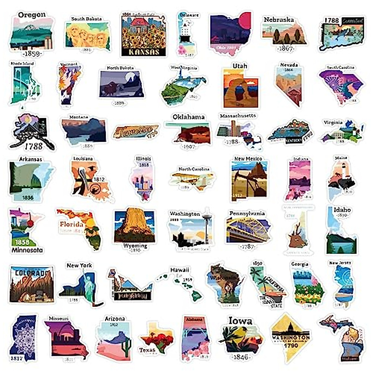 United States Map Stickers, Travel USA Map Stickers Pack, 50Pcs Funimost Waterproof Vinyl Stickers for Water Bottles Laptop Guitar Computer Phone Scrapbook Car Decals, Graffiti Stickers for Kids Teens Adults (Map)