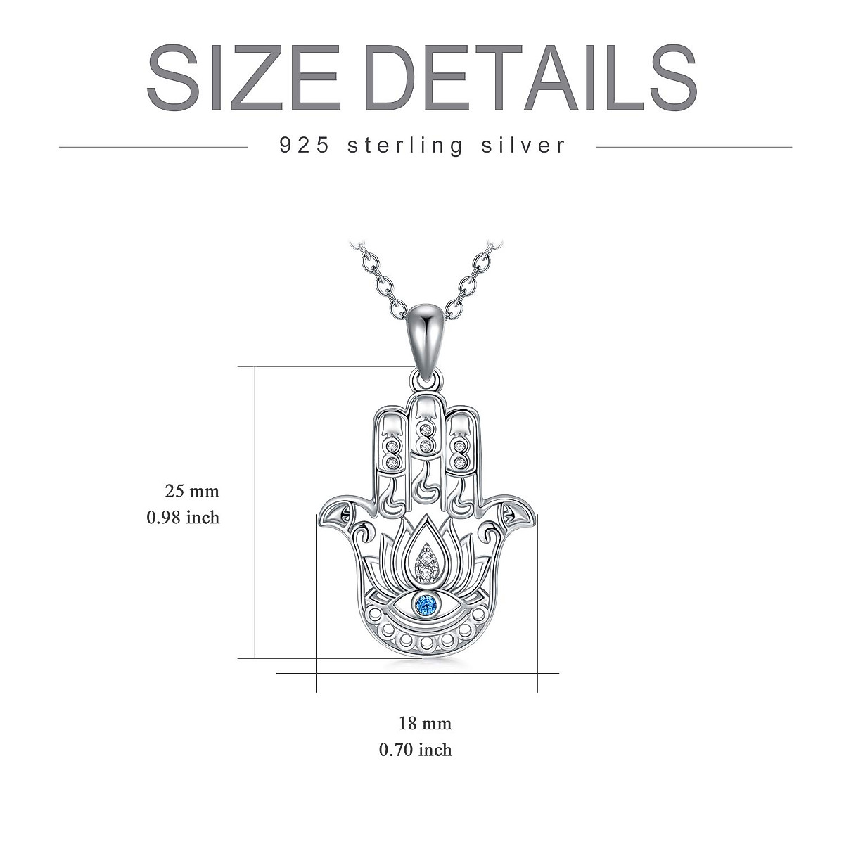 LONAGO Hamsa Necklace 925 Sterling Silver Evil Eye Hamsa Hand Pendant Necklace Good Luck Jewelry Gift for Women