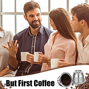 Didaey Reusable Espresso Capsules Stainless Steel Refillable Coffee Pods Reusable Espresso Pods with Aluminum Foil Seals Stickers Lids Compatible with Nespresso Machines (6 Cups, 204 Lids)