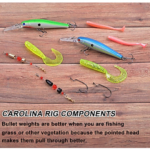 Carolina Rigs for Fishing 5pcs Carolina Ready Rigs with Bullet Worm Weights Pre Rigged Carolina Rigs for Bass Fishing Catfishing Saltwater Freshwater 3/4oz