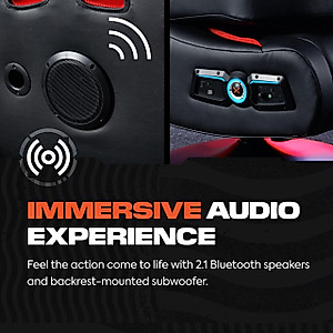 X Rocker Vibe 2.1 Bluetooth Pedestal Gaming Chair, with Wireless Audio, 2 Speakers, Subwoofer, Foldable, Padded Armrest, 5125401, 24" x 42" x 33.2", Black and Red