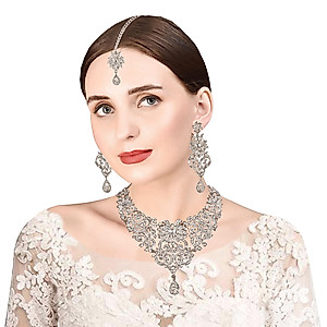 Touchstone Indian Bollywood Traditional Royal Look Attractive Filigree Carving Rhinestone Grand Bridal Designer Jewelry Necklace Set for Women