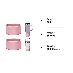 MLKSI 2Pcs Silicone Boot for Stanley Cup Accessories, Protector Silicone Water Bottle Bottom Sleeve for Stanley 40 oz 30 oz Tumbler Simple Modern Tumbler with Handle, Pink