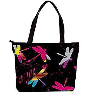 Tote Bag Women Satchel Bag Handbag Stylish Tote Handbag for Women Hobo Bag Fashion Crossbody Bag, Art Colorful Graffiti Dragonfly
