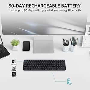 Rapoo E9350L Rechargeable Wireless Keyboard, Support 4 Devices, Ultra-Slim with Indicator Light, Quiet, 90-Day Battery Life, Full Size Keyboard with Numeric Keypad for Windows/Mac/Linux/Chrome, Black