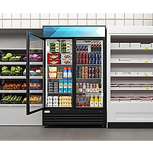 KoolMore - MDR-2GD-35C 45" Commercial Glass 2 Door Display Refrigerator Merchandiser - Upright Beverage Cooler with LED Lighting - 35 Cu. Ft, Black