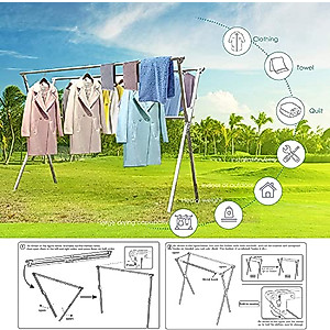 AUGMIRR Clothes Drying Racks Outdoor, 81 Inches Updated Version,Stainless Steel Laundry Drying Rack for Indoor Outdoor and The Balcony,Length Adjustable Saves Space,with Windproof Hooks