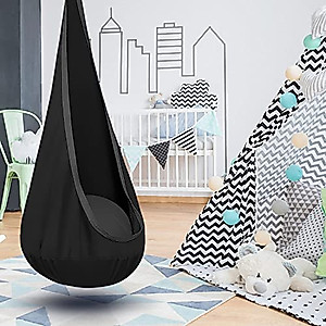 Gold Armour Kids Pod Swing Seat, Child Hammock Chair with Inflatable Pillow, 100% Cotton Hanging Chair for Outdoor and Indoor, Max 176Lbs (Black)