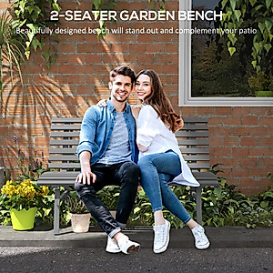 Outsunny 48.5" Garden Bench, Outdoor Patio Bench, Lightweight Aluminum Park Bench with Slatted Seat for Lawn, Park, Deck, Gray