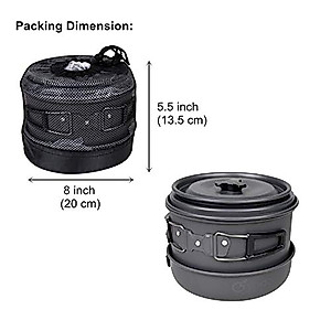 Yodo Anodized Aluminum Camping Cookware Set Backpacking Pans Pot Mess Kit for 4-5 Person