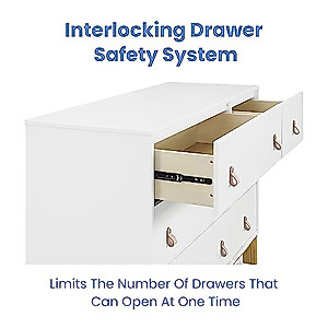 GAP babyGap Legacy 6 Drawer Dresser with Leather Pulls and Interlocking Drawers - Greenguard Gold Certified, Bianca White/Natural