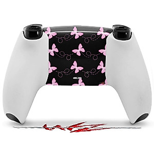 WraptorSkinz Skin Wrap Compatible with Sony PS5 DualSense Controller Pastel Butterflies Pink on Black (Controller NOT Included)