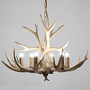 Gdrasuya10 Retro Resin Antler Chandelier, Vintage Antler Chandelier Deer Horn Pendent Light Fixture for Living Room Dining Room Bedroom Christmas,without Bulb (A)