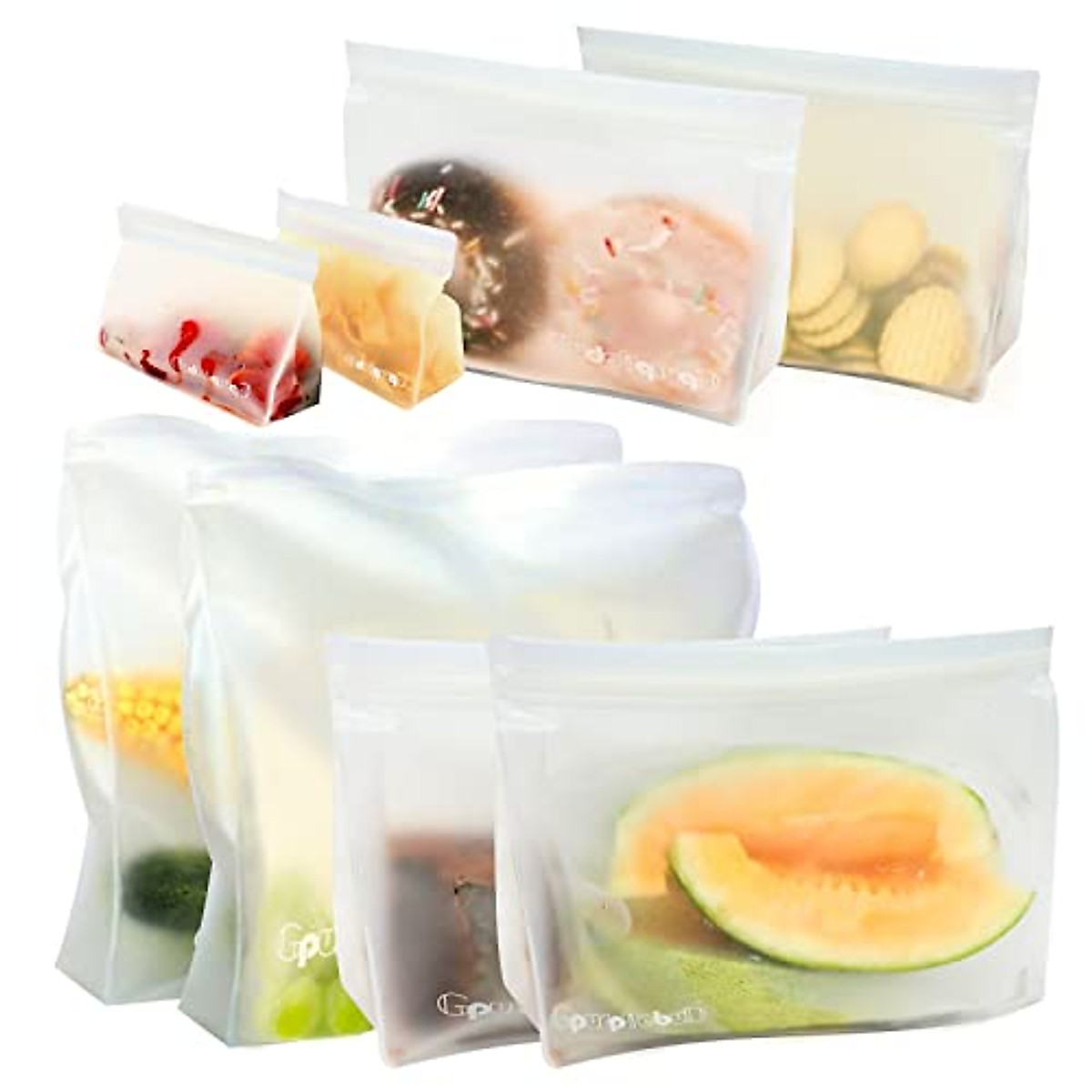 Reusable Freezer Bags, 8 Pack PEVA Material Reusable Storage Bags, Leak proof Reusable Bags Silicone, Reusable Gallon Bags, Plastic Free for Fruit, Marinate Meat, Cereal, Sandwich, Snack, Travel Items