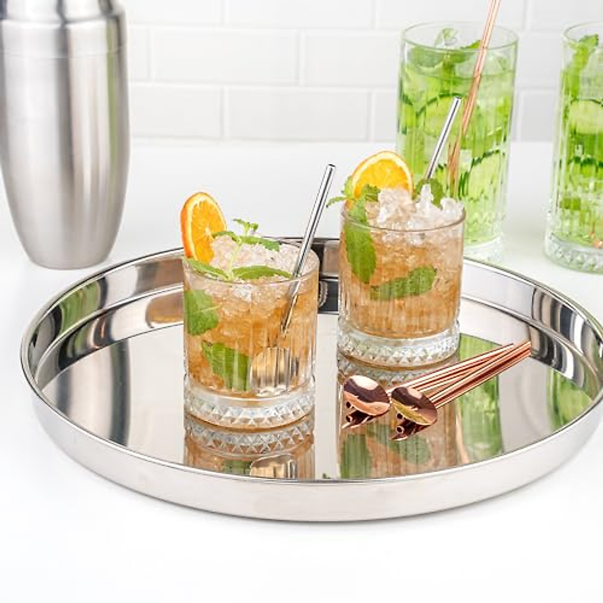 Restaurantware Bar Lux 5 Inch Spoon Straws 2 Food-Grade Reusable Cocktail Straws - Built-In Spoon Dishwashable Stainless Steel Cocktail Spoons For Drinking And Stirring