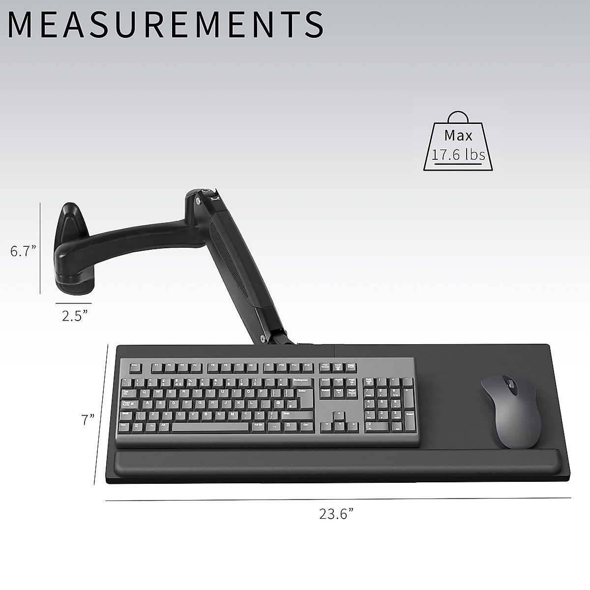 VIVO Sit-Stand 24 Inch Pneumatic Spring Keyboard and Mouse Tray Wall Mount, Counterbalance Height Adjustable Typing Platform, Ergonomic Tilt, Black, MOUNT-KB35B
