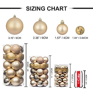 KI Store Champagne Christmas Balls 34pcs 2.36-Inch Christmas Tree Decoration Ornaments for Xmas Tree Holiday Wreath Garland Decor Ornaments Hooks Included
