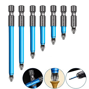 Magnetic Anti-slip Drill Bit, 7pcs Phillips Screwdriver Bit Set, S2 Alloy Steel Long Bits, 1/4 Hex Shank, Fine Tooth Design, Strong Magnetism, 25mm-150mm PH2