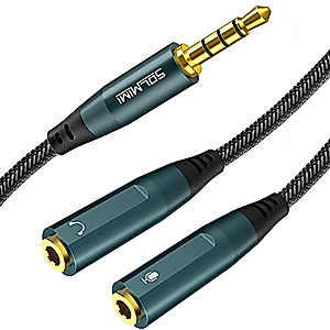 SOLMIMI Headset Adapter, 3.5mm Headphone Mic Splitter CTIA TRRS Male to Dual TRS Female Y Audio Microphone Splitter Cable for Gaming Headset to PC, Laptop, Smartphone, PS4, Xbox, Computer - 1 Feet
