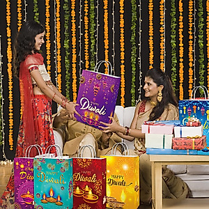 HABDJILTY 18 PCS Diwali Gift Bags Diwali Favors Bags with Handle Diwali Paper Treat Bags for Indian Diwali Party Decoration Supplies