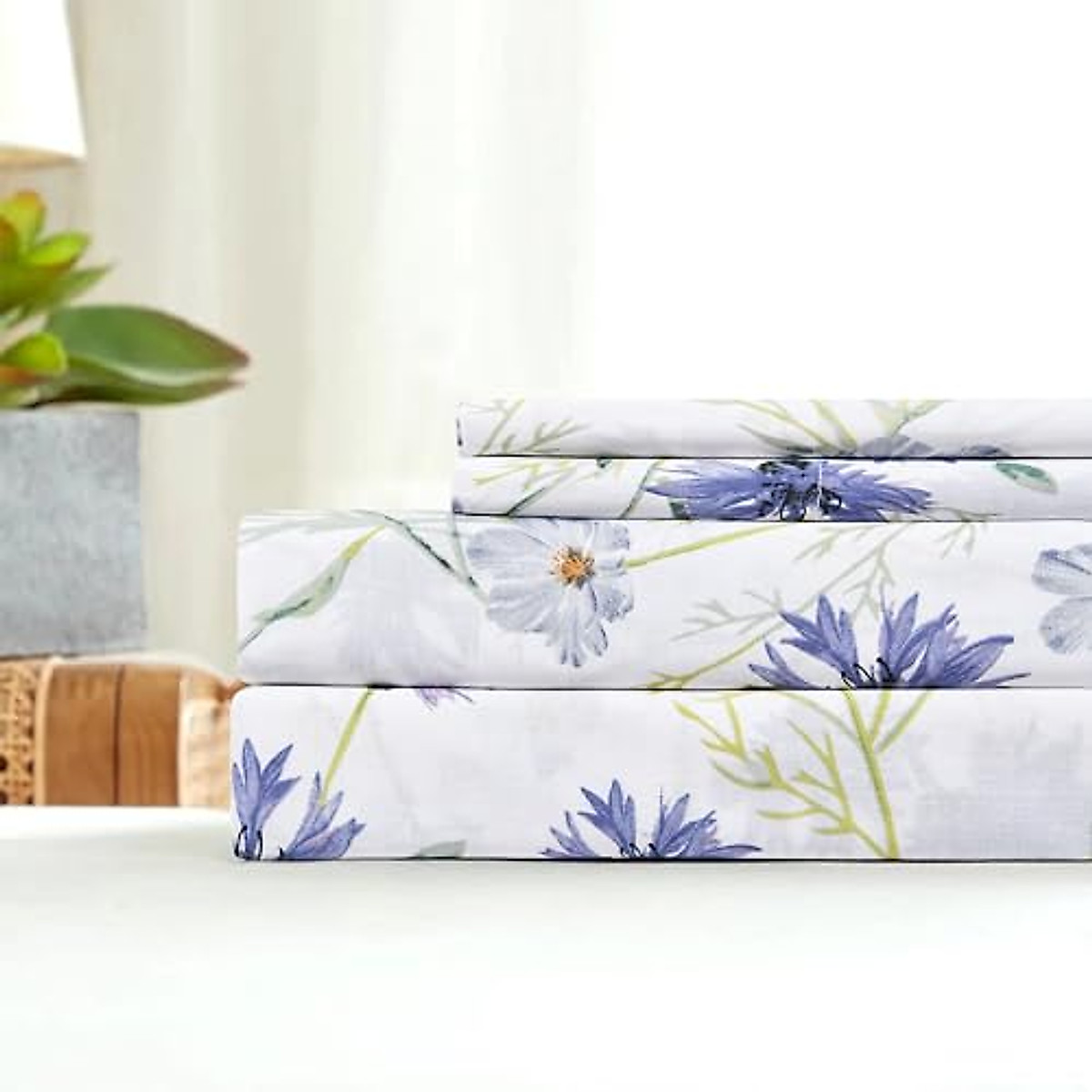 EnvioHome Full Bed Sheet Set, 4-Piece Natural 100% Cotton Full Size Sheets, Ultra Soft Light Breathable Luxury Percale Weave Floral Bed Sheets Full Size,16" Deep Pocket Sheets Full Size Bed, Lavender