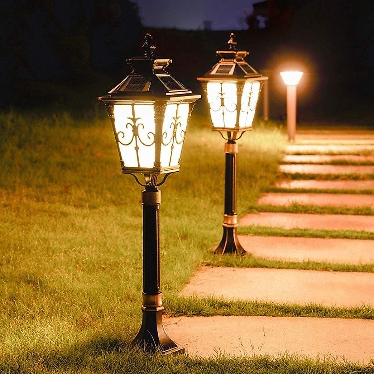 XMFXIAO LED 0.92m Brown Solar Post Light Street Light Outdoor IP65 Waterproof Retro Glass Aluminum Metal Home Super Bright Garden Villa Light Outdoor Landscape Street Light