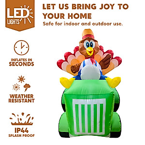 Joiedomi 8 FT Inflatable Turkey Driving Car Decoration with Built-in LEDs, Blow Up Inflatables for Thanksgiving Party Indoor, Outdoor, Yard, Garden and Lawn Fall