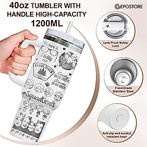 GEPOSTORE Movie Lover Gifts, Stay Golden Movie 40 oz Laser Tumbler Handle and Straw, Friends Movie Characters Tumblers Cup, Halloween Mug, Birthday Gifts for Best Friends