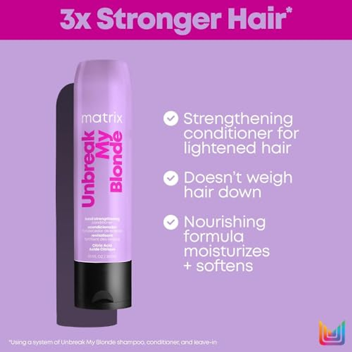 Matrix Unbreak My Blonde Strengthening Conditioner | Repairs and Adds Softness and Shine | For Damaged, Lightened and Over Processed Hair | Sulfate-Free |Packaging May Vary | 10.1 Fl. Oz. | Vegan