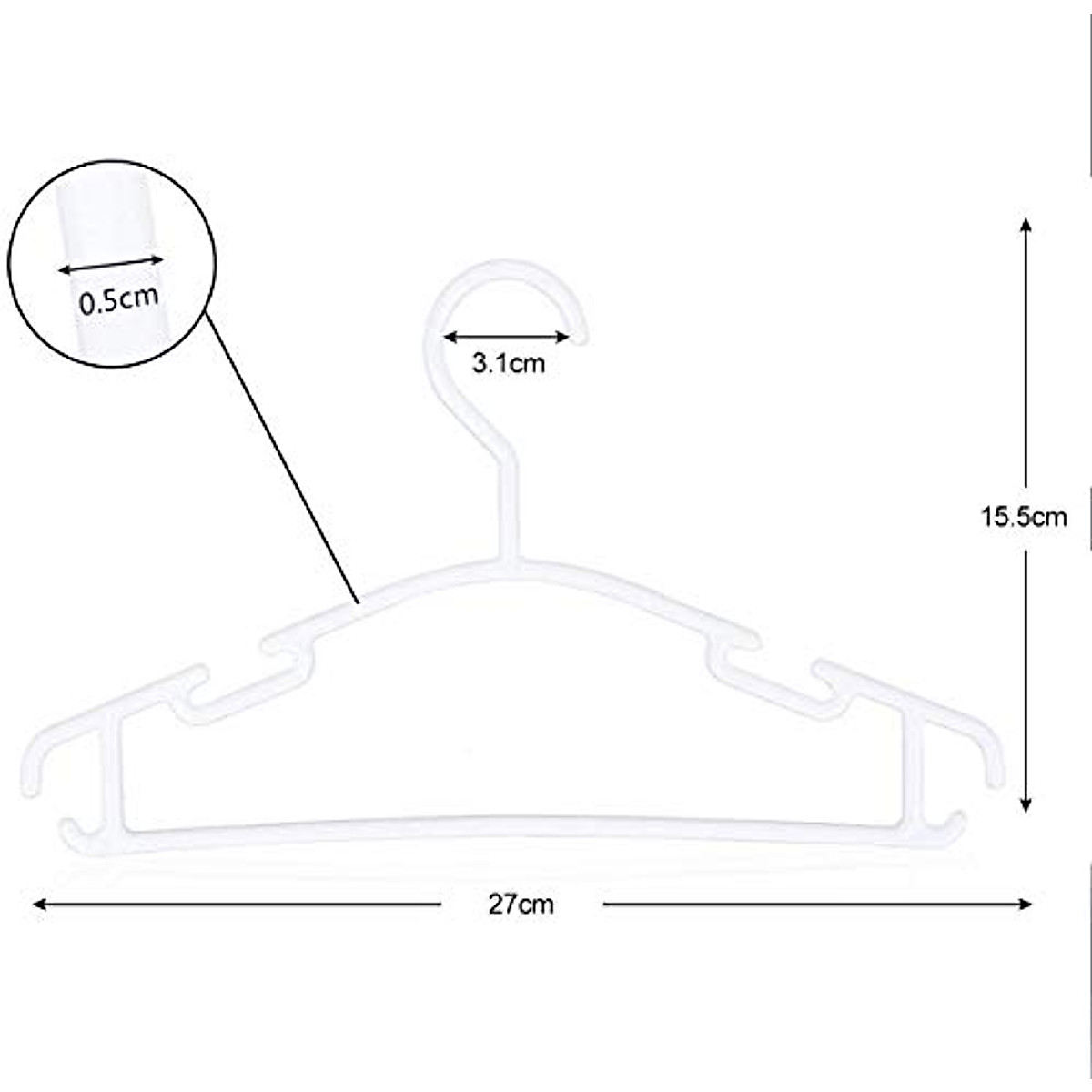 KEPLIN White Baby Hangers for Closet - 36 Pack, Plastic Nursery Hangers Space Saving Tubular Hangers, More Storage for Kids, Children, Clothes and Dresses