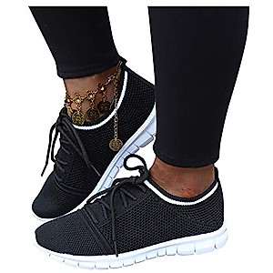 justHIGH Women's Athletic Road Running Mesh Breathable Casual Sneakers Lace Up Comfort Sports Student Fashion Tennis Shoes Black